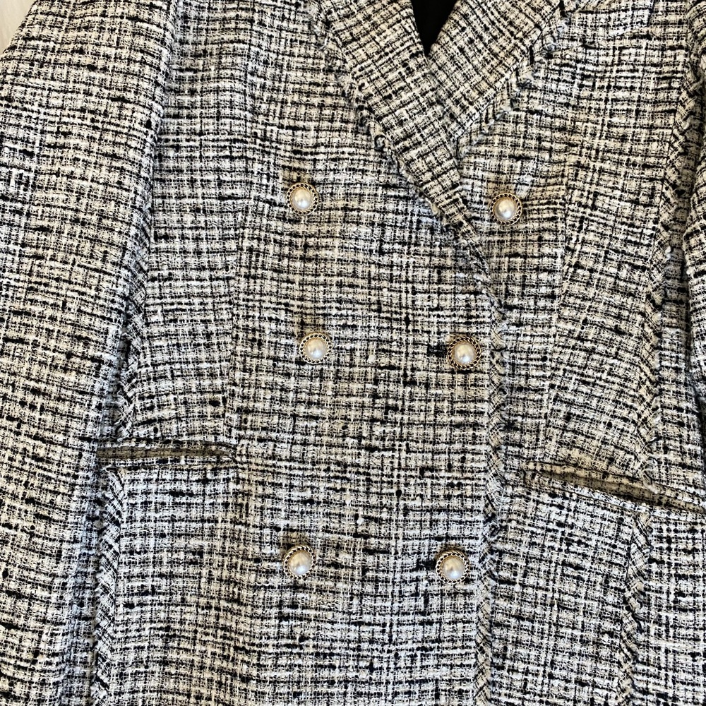 Aritzia Tweed Blazer With Pearl Buttons - Gem